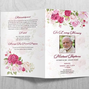 Editable Pink Rose Funeral Program Template Printable Elegant - Etsy