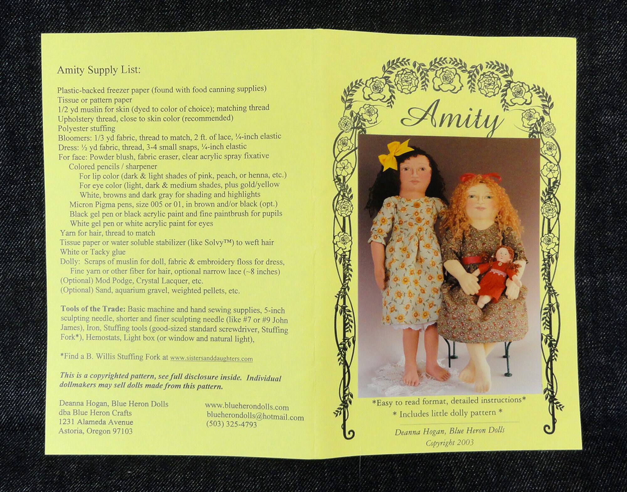 Amity Female Cloth Doll Pattern 21 Deanna Hogan Blue - Etsy