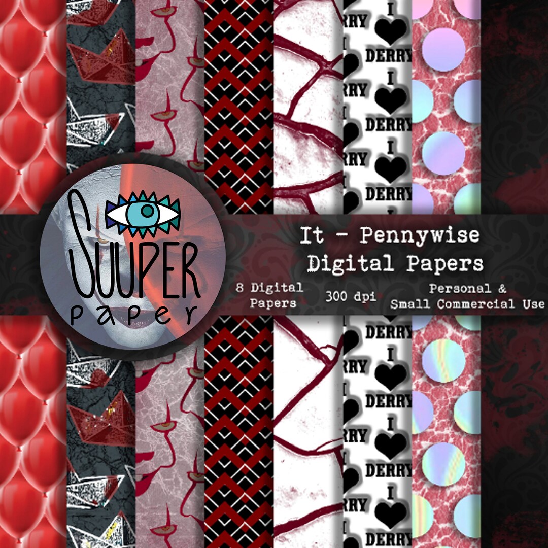 PENNYWISE IT Movie Digital Papers 8 Designs 12x12in, 30x30 Cm Ready to ...
