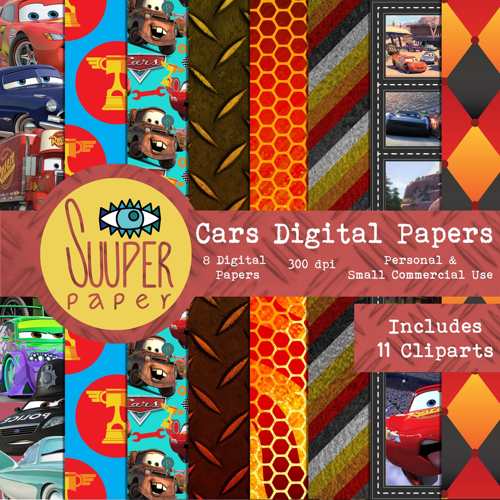 Cars Digital Papers 8 Designs 12x12in, 30x30 Cm Ready to Print High ...