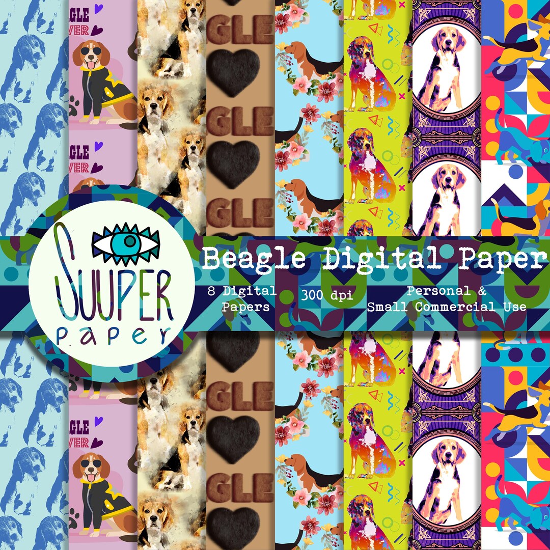 Beagle Digital Papers 8 Designs 12x12in, 30x30 Cm Seamless Ready to ...