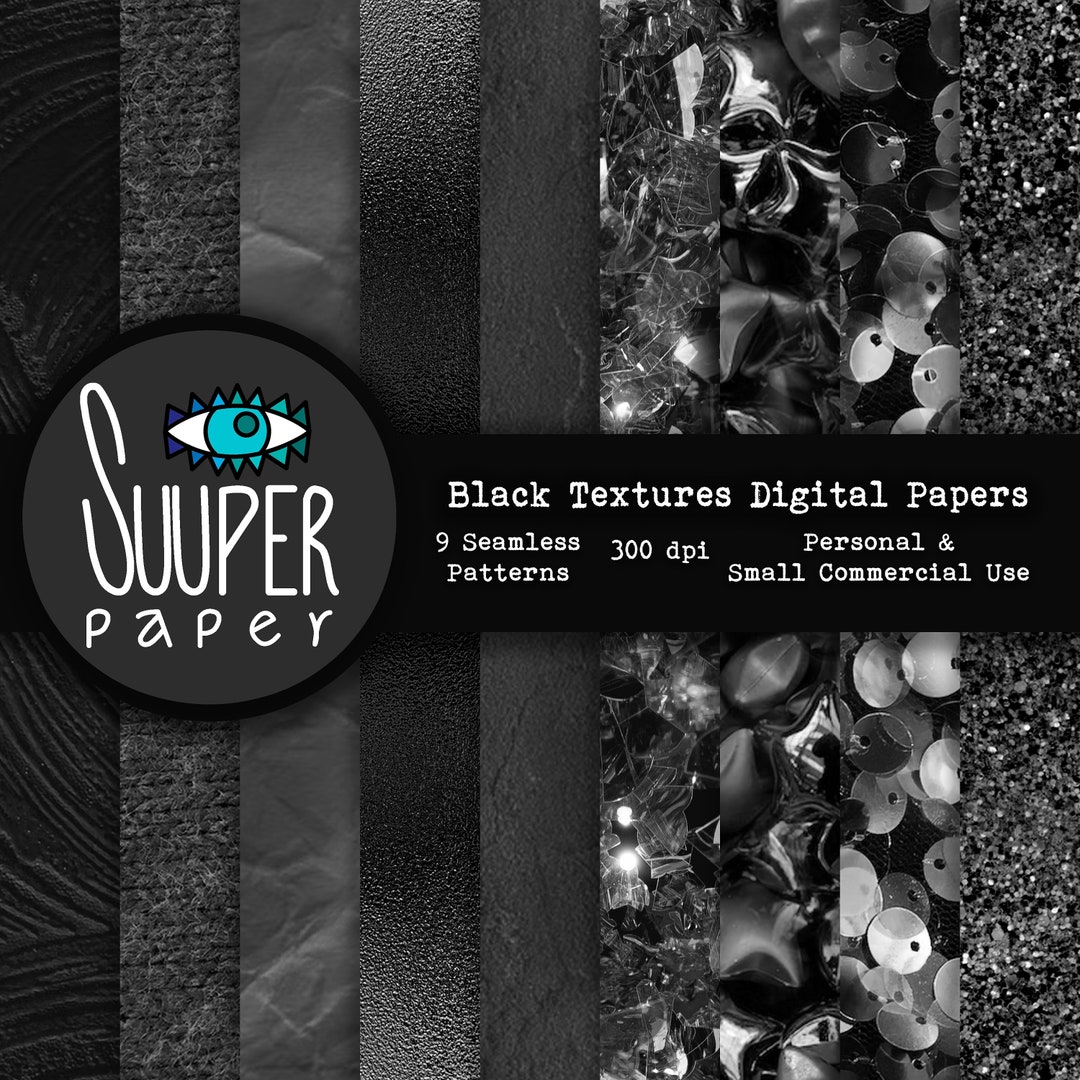 BLACK SEAMLESS TEXTURE - Digital Papers - 9 Designs 12x12in, 30x30 Cm ...