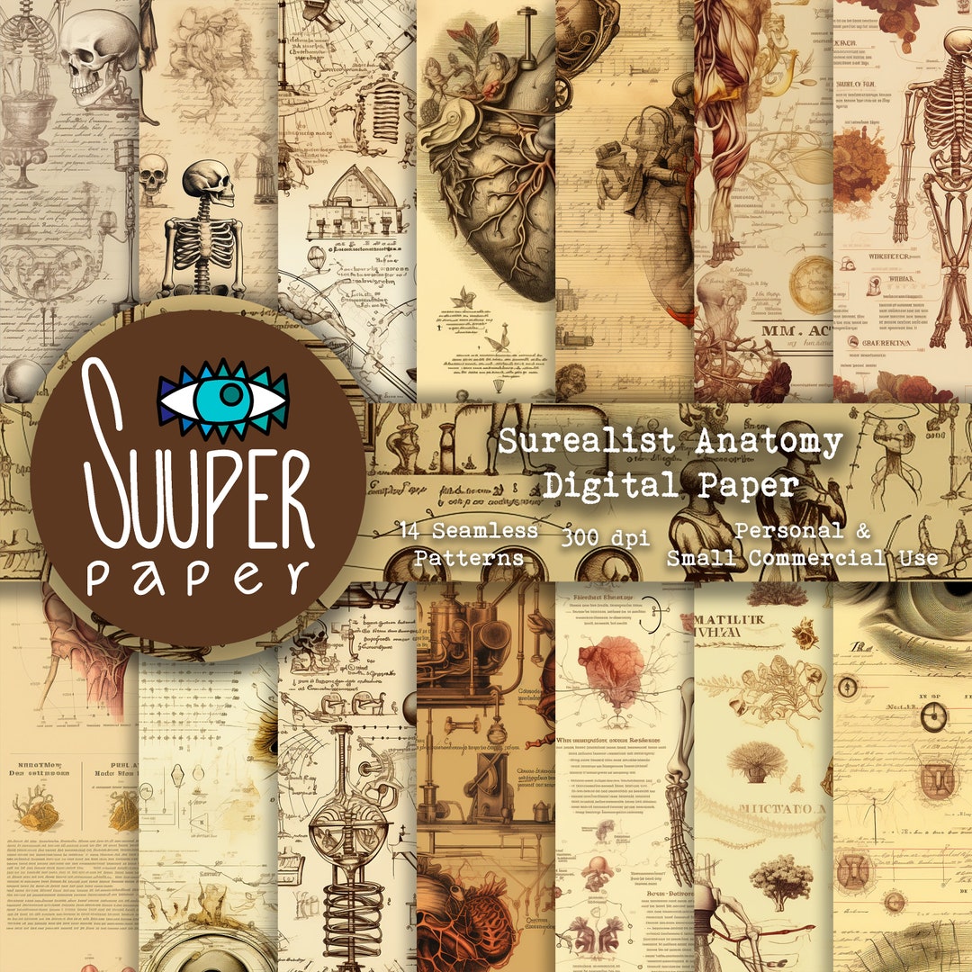 Surrealist ANATOMY Inspired in Davinci Digital Papers- 14 SEAMLESS ...