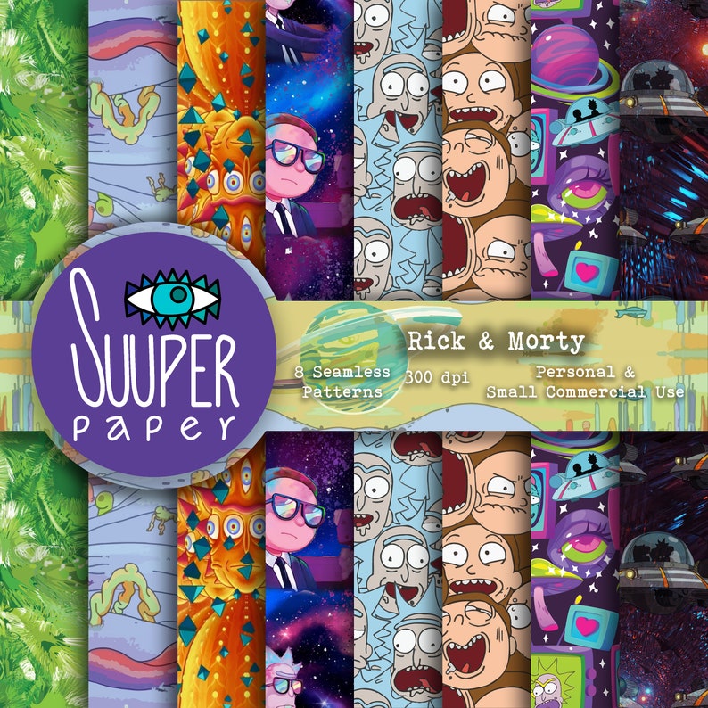 RICK AND MORTY Repeated Digital Papers Seamless 8 Designs - Etsy