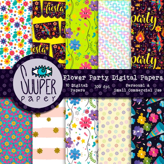 Flower Party Digital Papers 10 Designs 12x12in 30x30 cm | Etsy