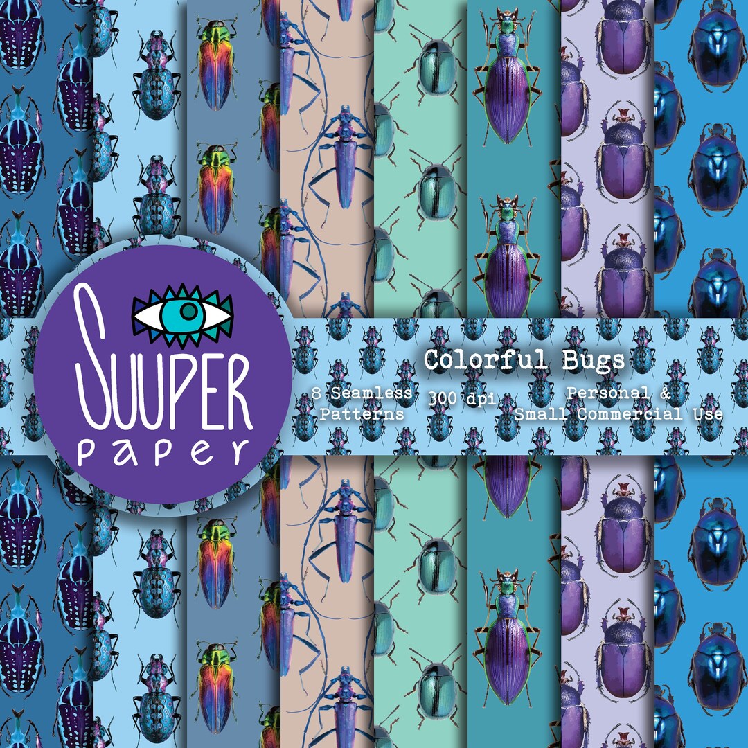 COLORFUL BUGS Repeated Digital Papers - Seamless - 8 Designs 12x12in ...