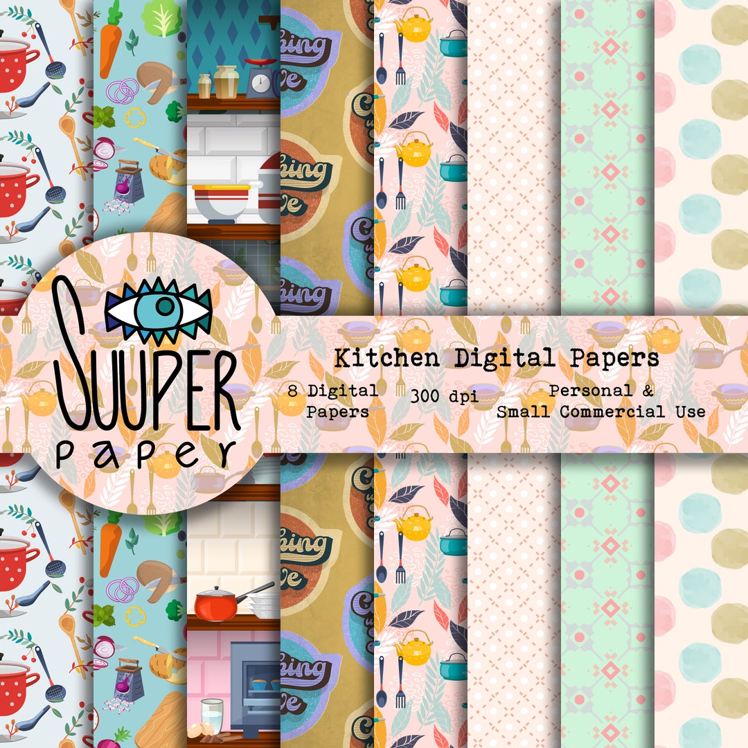 KITCHEN Digital Papers - 8 Designs 12x12in, 30x30 Cm - Ready to Print ...