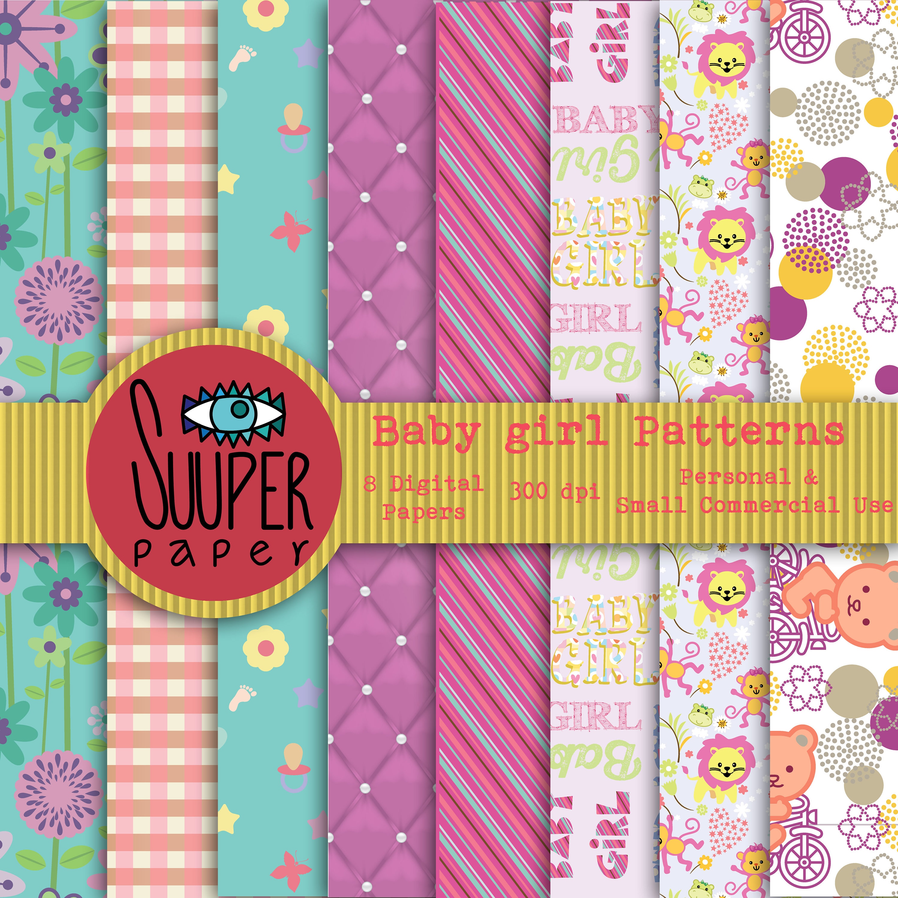 Baby Girl Digital Papers 8 Designs 12x12in 30x30 cm Ready | Etsy