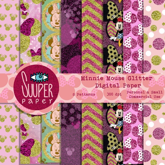 Minnie Mouse Glitter Digital Papers 8 Designs 12x12in 30x30 | Etsy