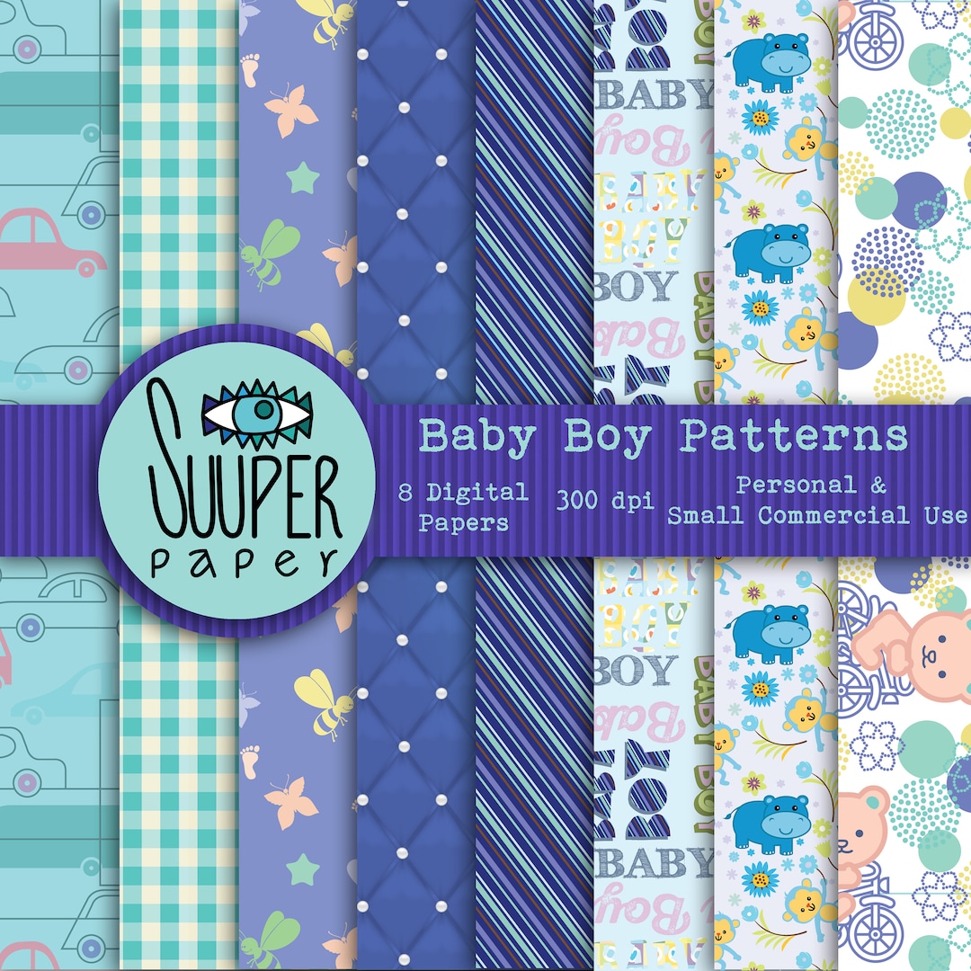 Baby Boy Digital Papers - 8 Designs 12x12in, 30x30 Cm - Ready to Print ...