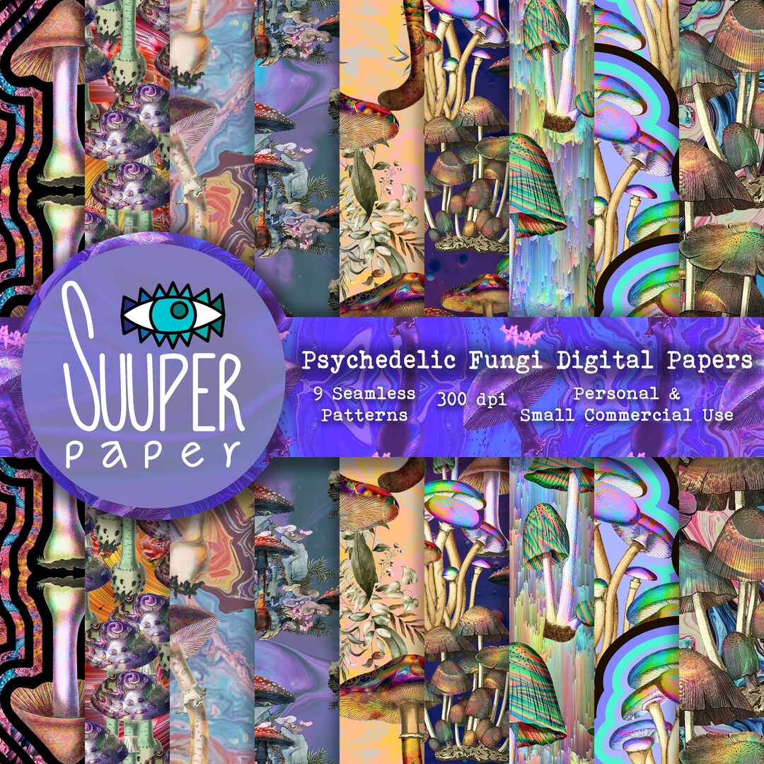 PSYCHEDELIC FUNGI - Digital Papers - SEAMLESS - 9 Designs 12x12in ...