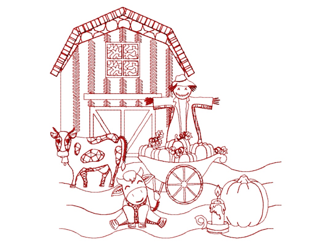 Fall Embroidery Design - Farm Embroidery Design - Redwork Embroidery ...
