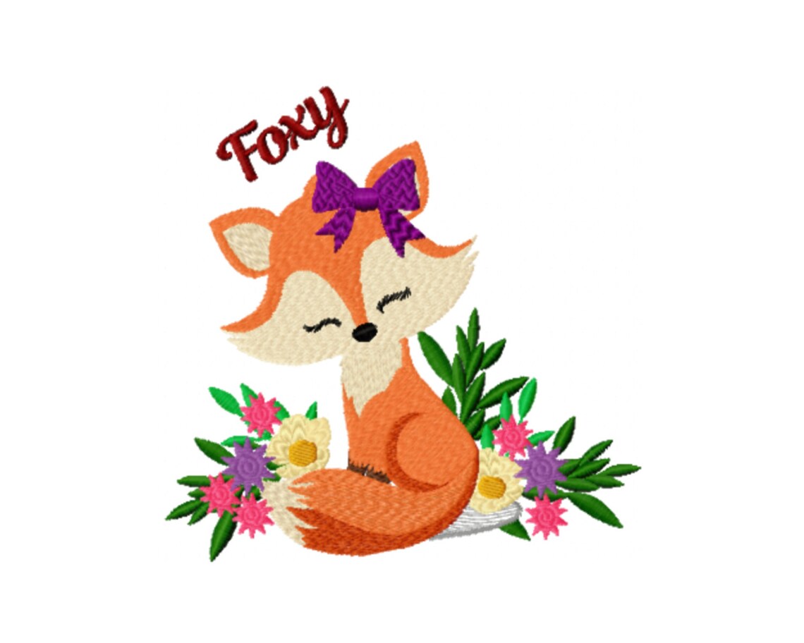 Fox Embroidery Design - Foxy Flower Embroidery Design - Cute Fox ...
