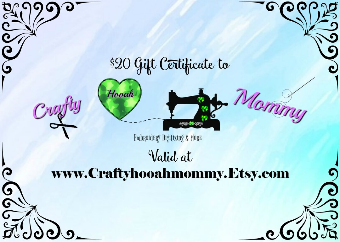 Gift Certificate - Embroidery Design - Custom Order - Gift Card ...