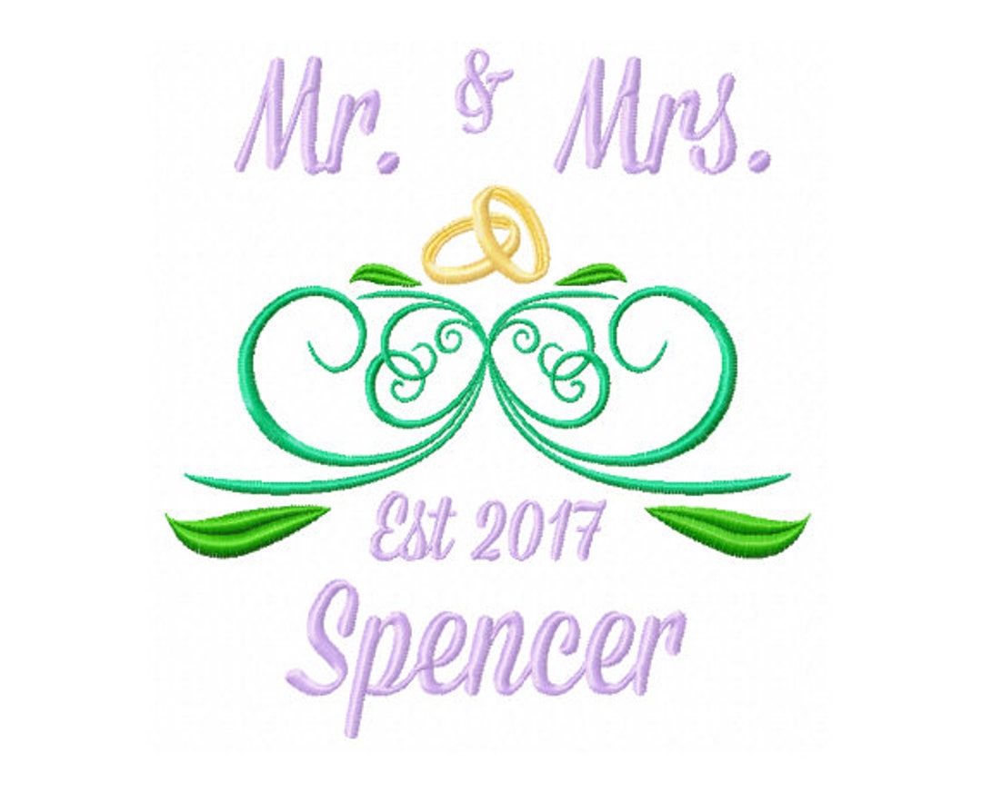 Mr and Mrs Wedding Design - Wedding Ring Embroidery Design - Mr and Mrs ...