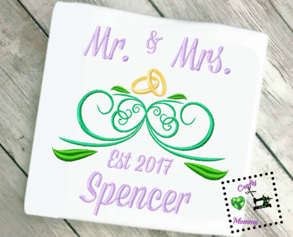 Mr and Mrs Wedding Design - Wedding Ring Embroidery Design - Mr and Mrs ...