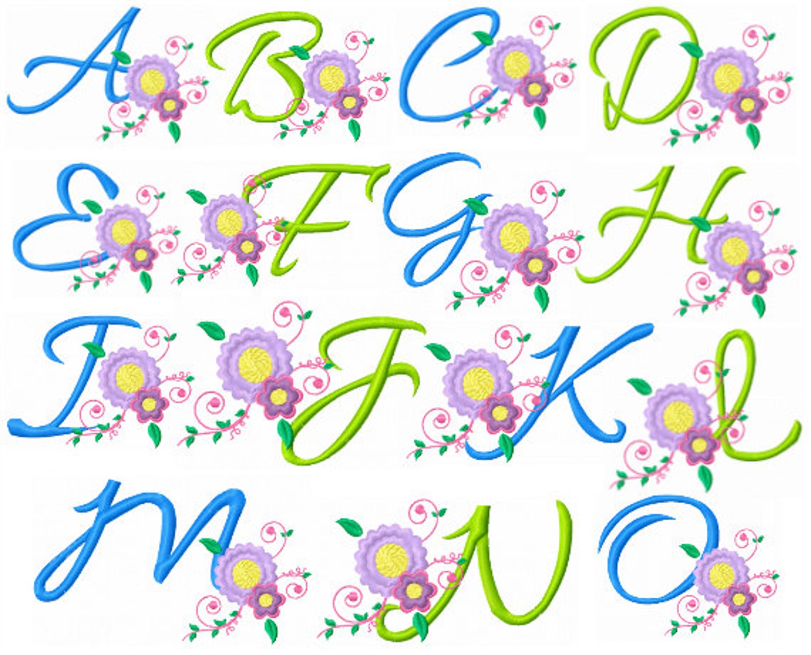 Floral Font Embroidery Design 3 Inch Embroidery Font - Etsy