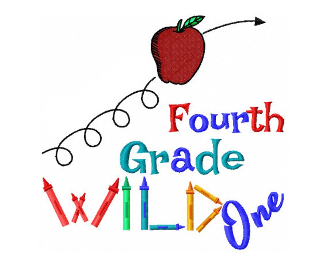 Back to School Embroidery Design - Fourth Grade Embroidery Design - 4th ...