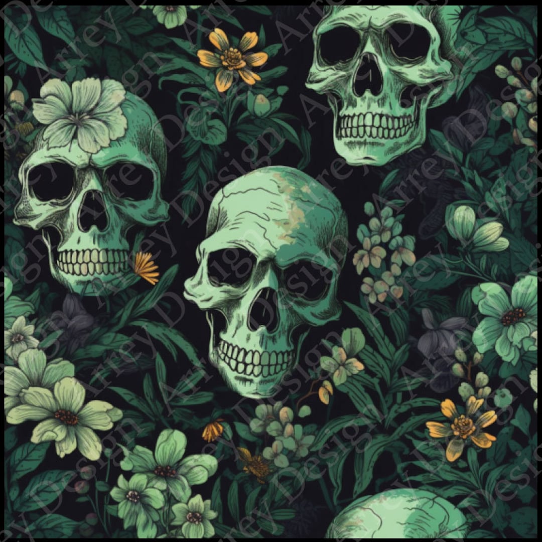 Green Skulls and Flowers - Seamless Pattern - Etsy