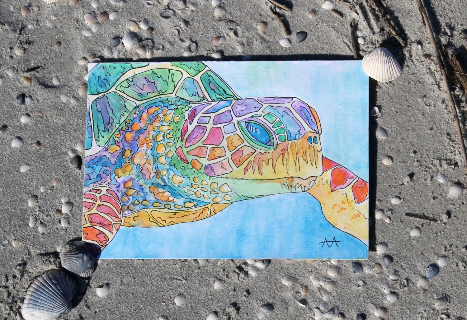 Watercolor sea turtle print colorful turtle sea turtle | Etsy