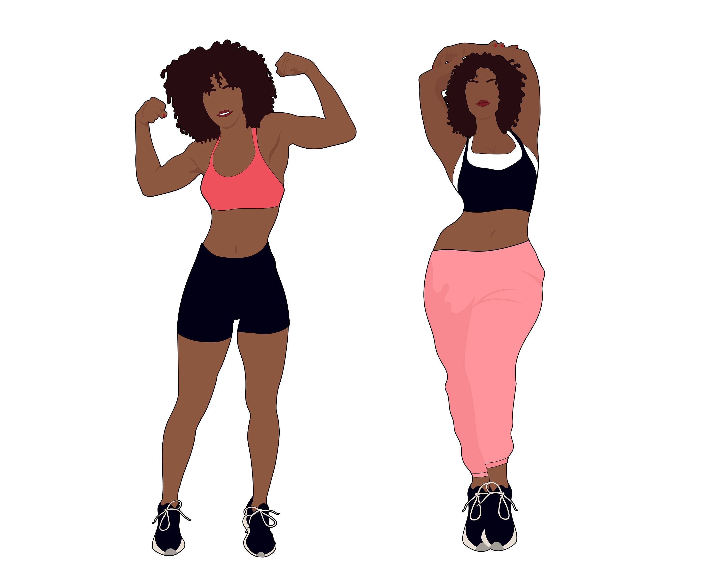 Workout Clipart, Fitness Girl Stickers, Black Women Art, Girl Power ...