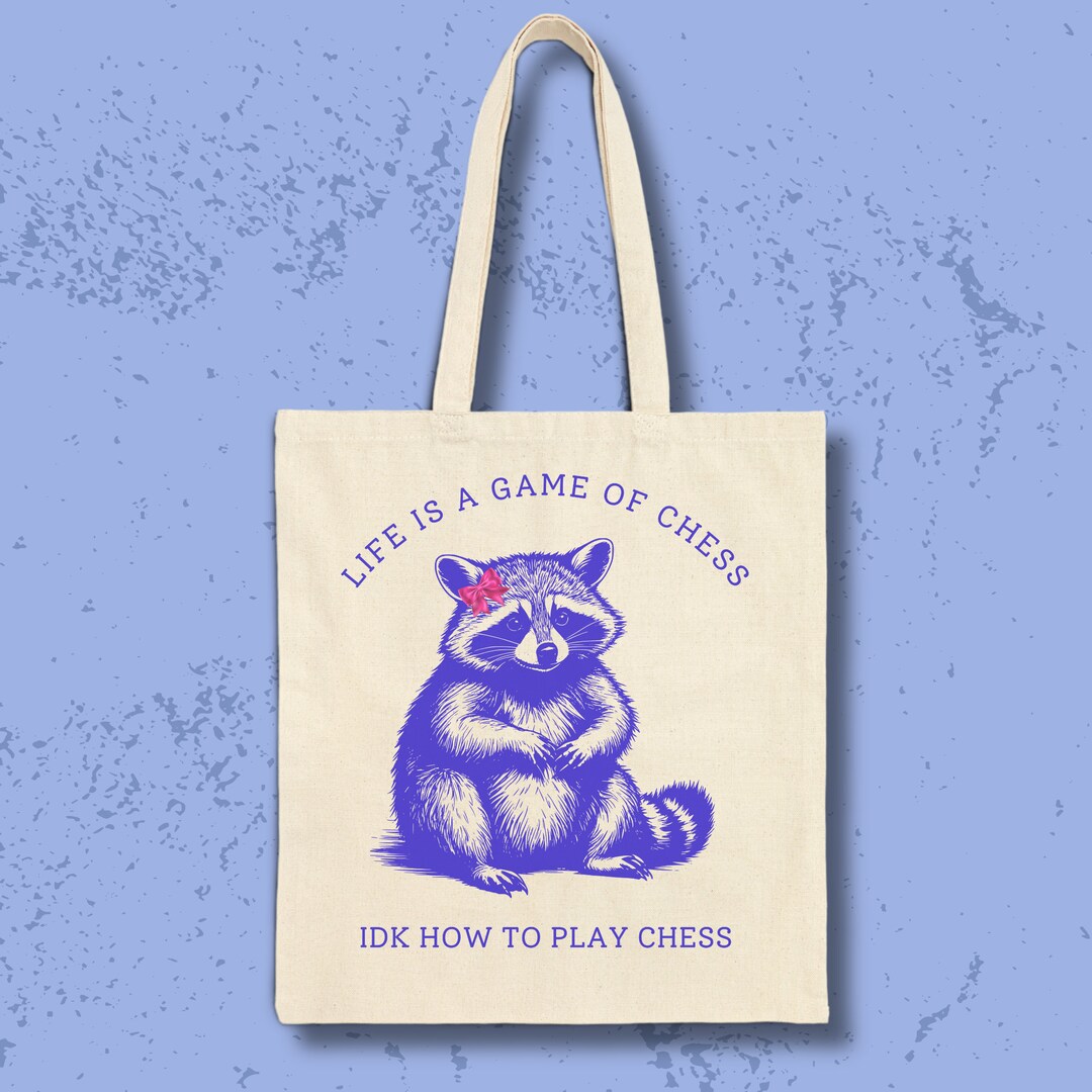 Life is a Game of Chess Raccoon Meme Canvas Tote Bag Weirdcore Vintage ...