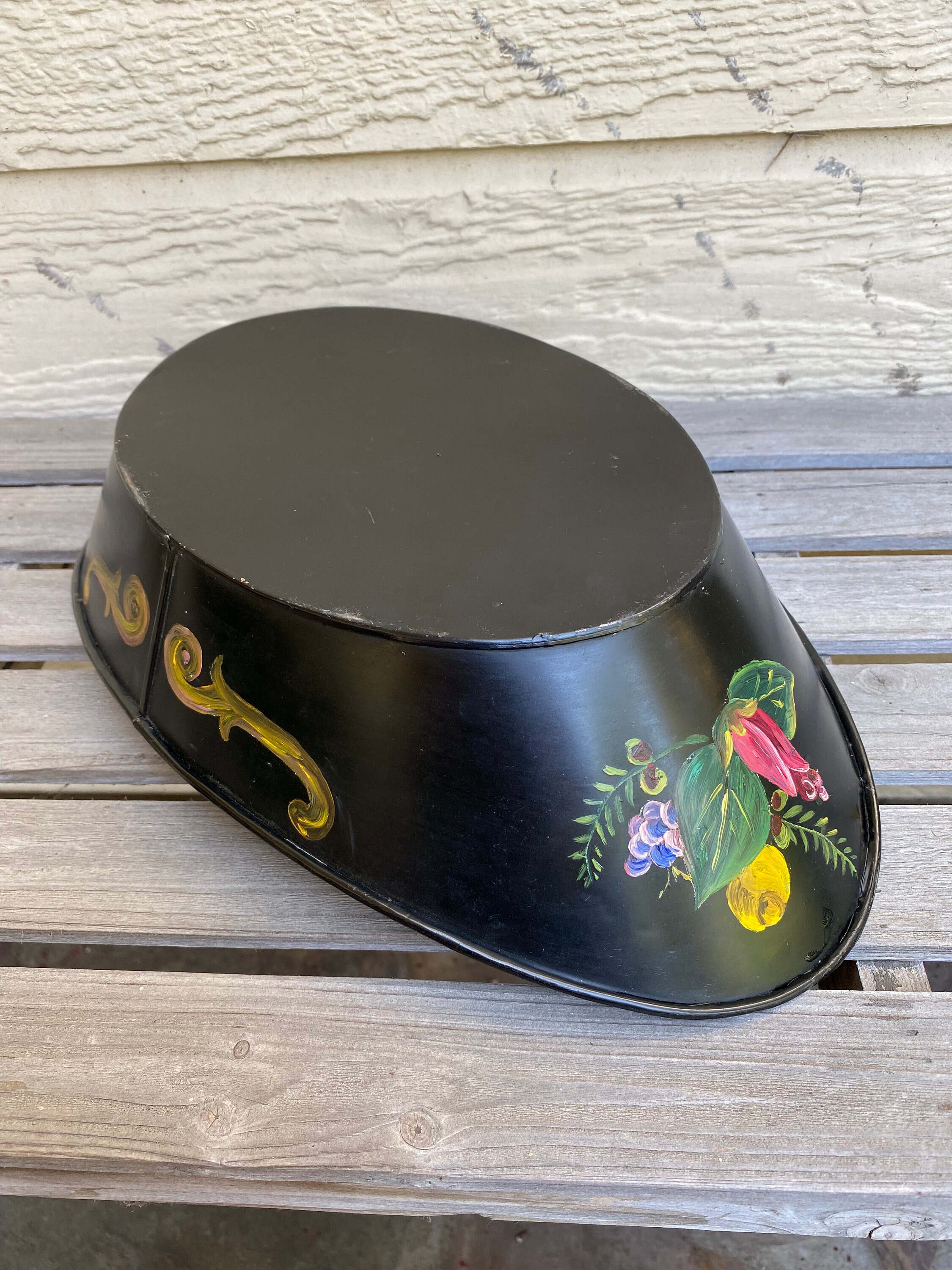 Tole Ware Painted Metal Oval Bowl - Etsy