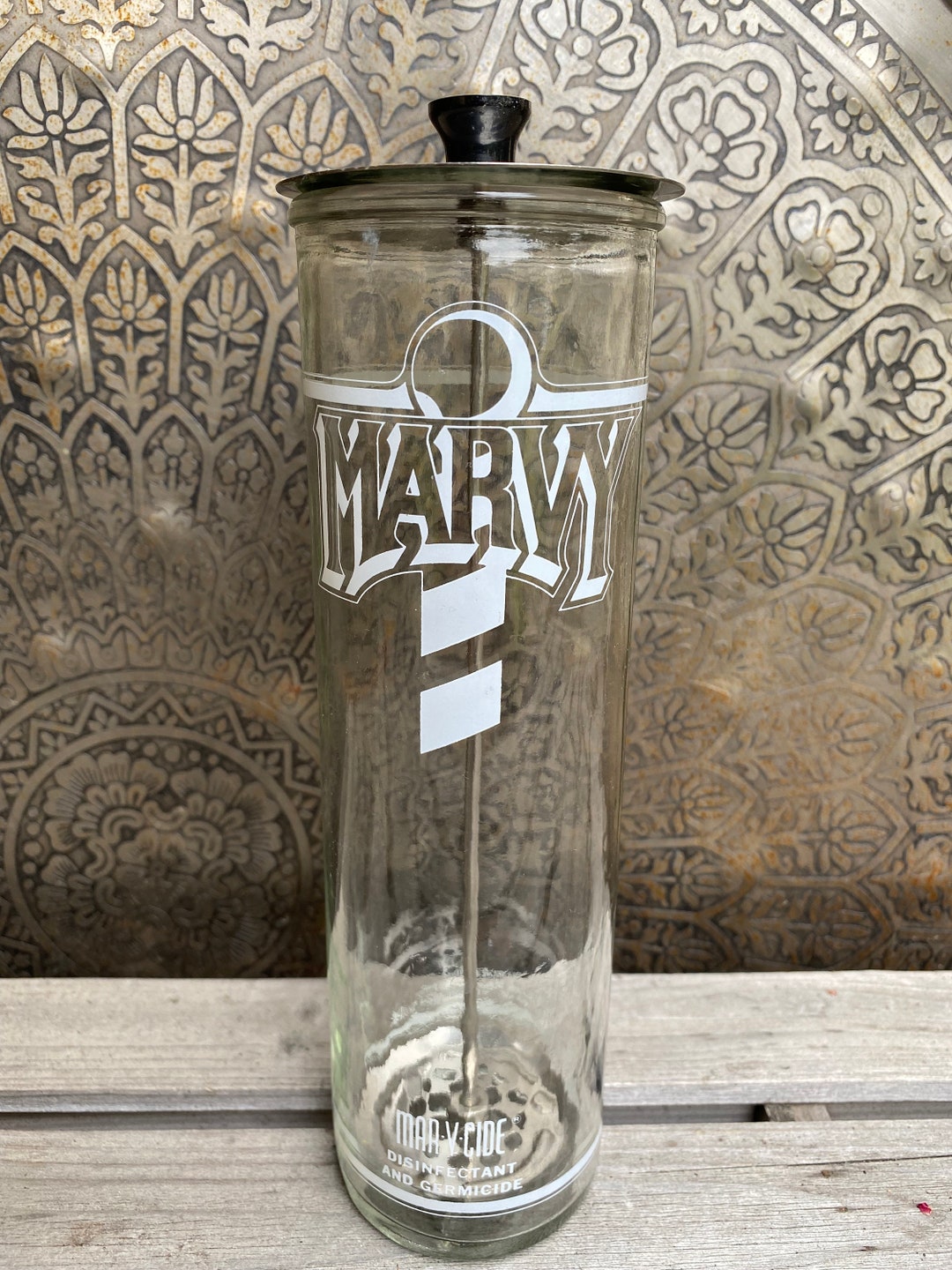 Marvy Disinfectant and Germicide Jar/mar-v-cide Jar/barbershop/glass ...