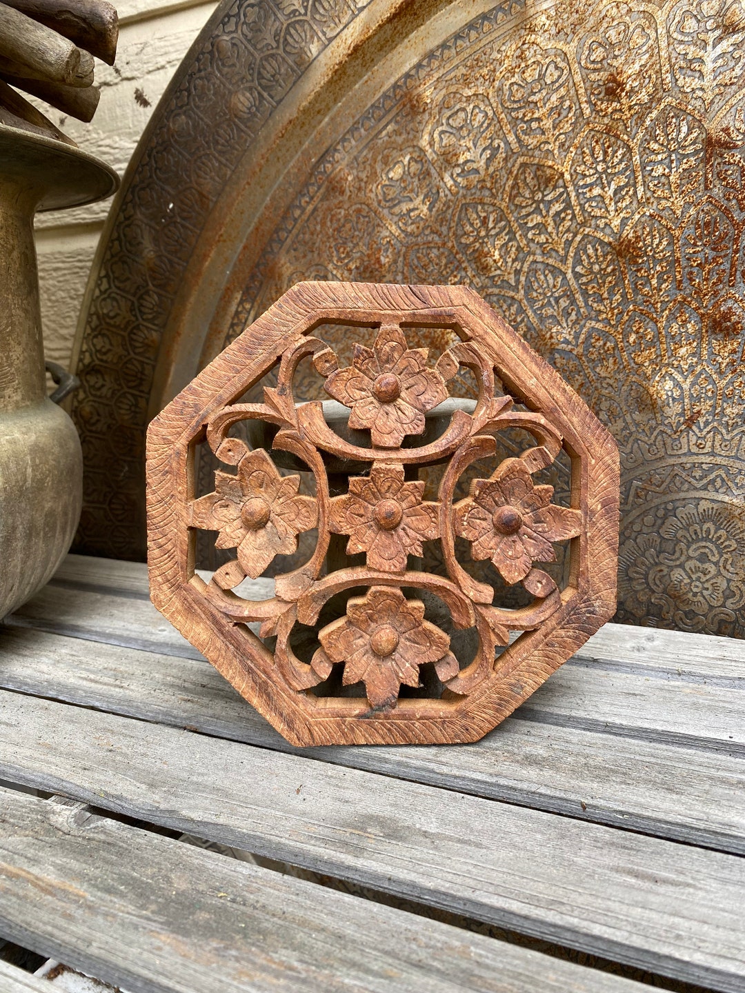 Carved Wood Trivit/footed Wood Trivit/trivit From India/sheesham Wood ...