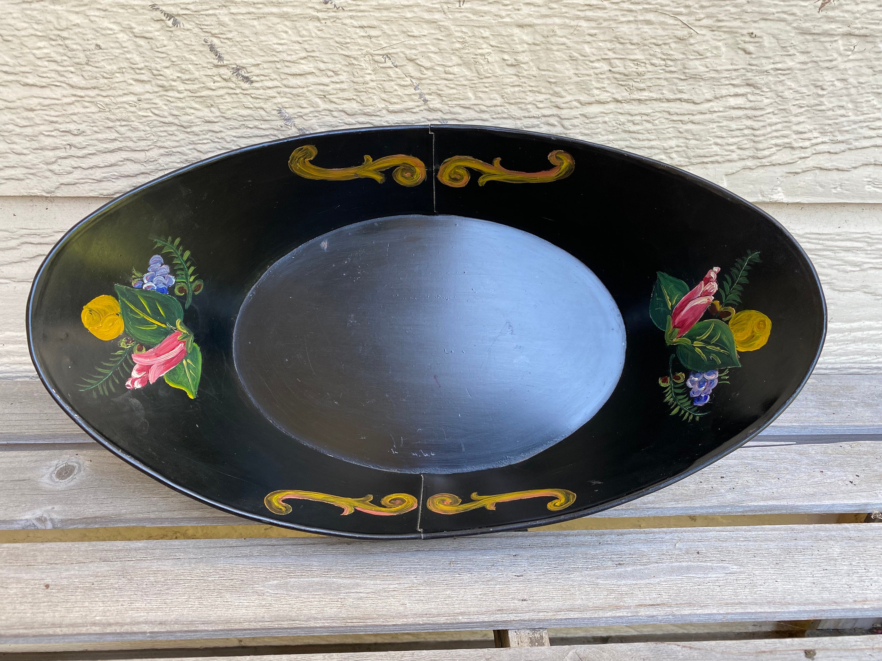 Tole Ware Painted Metal Oval Bowl - Etsy