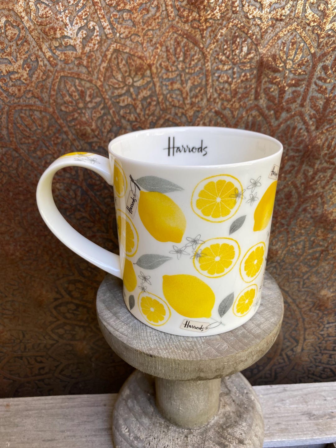 Harrods Lemon Motif Bone China Mug/tea Cup - Etsy