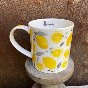 Harrods Lemon Motif Bone China Mug/tea Cup - Etsy