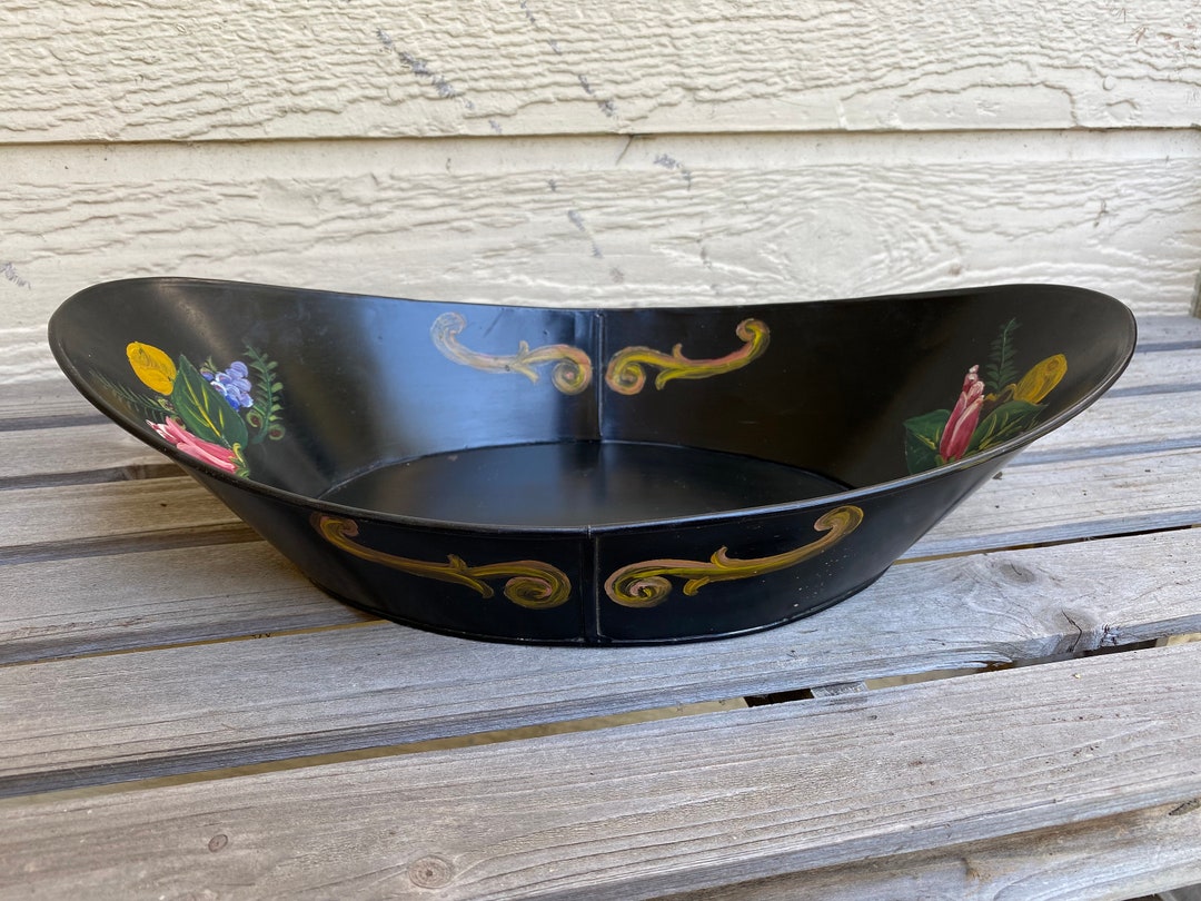 Tole Ware Painted Metal Oval Bowl - Etsy