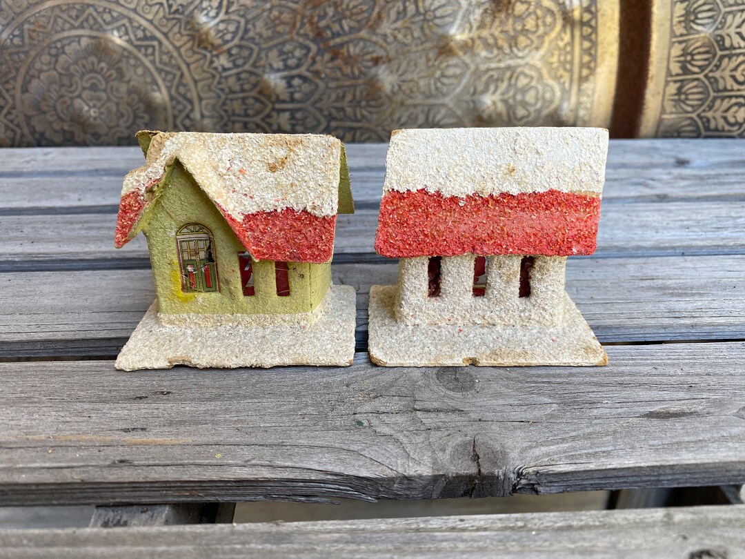 2 Vintage Putz Style Houses-churches/christmas Village Houses Made in ...