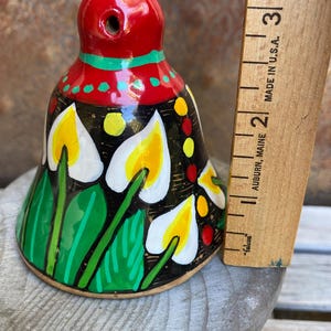 Shiny Terra Cotta Bell/vintage Hand Painted Bell/folk Art Bell/mexican ...