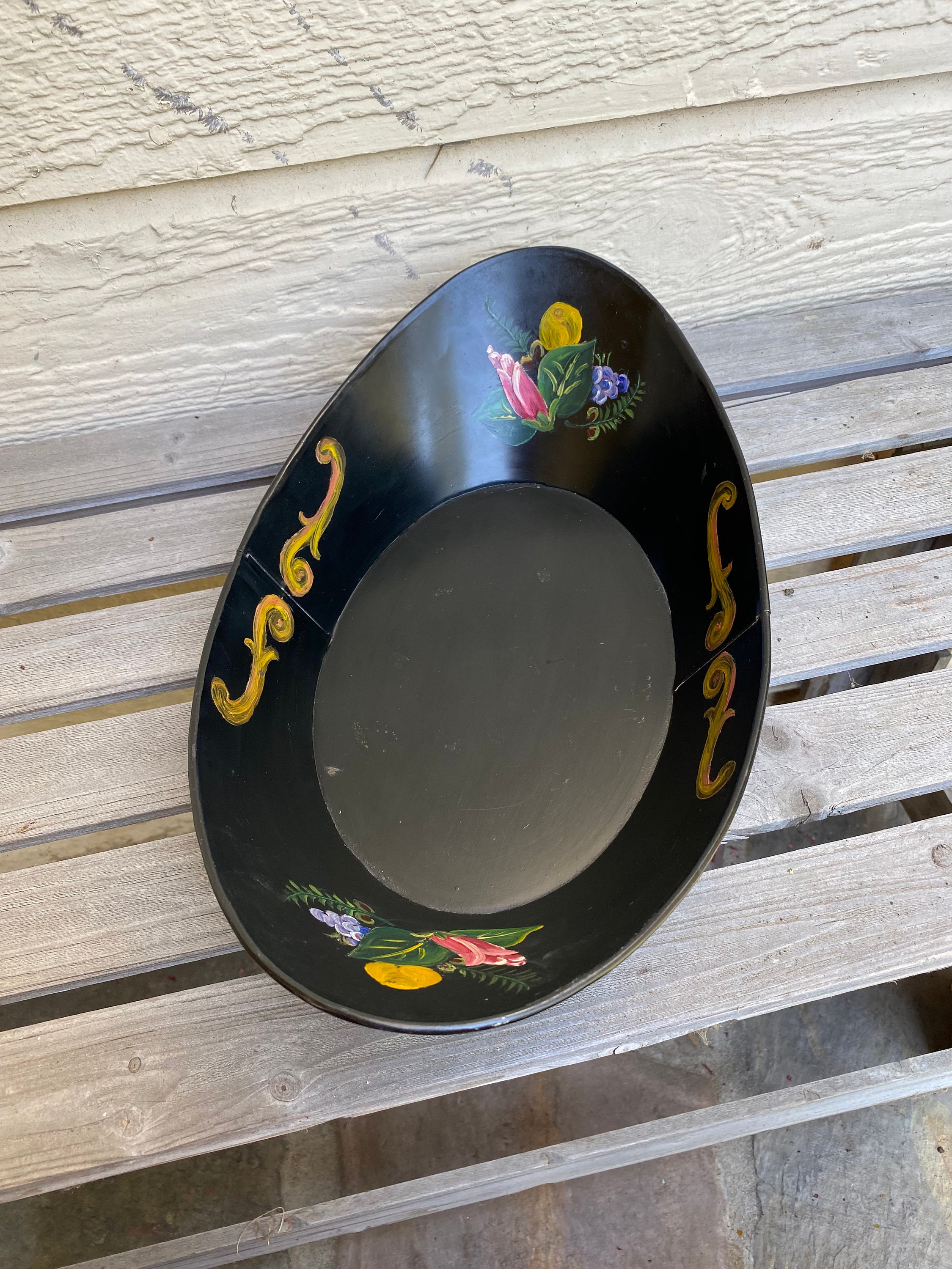 Tole Ware Painted Metal Oval Bowl - Etsy