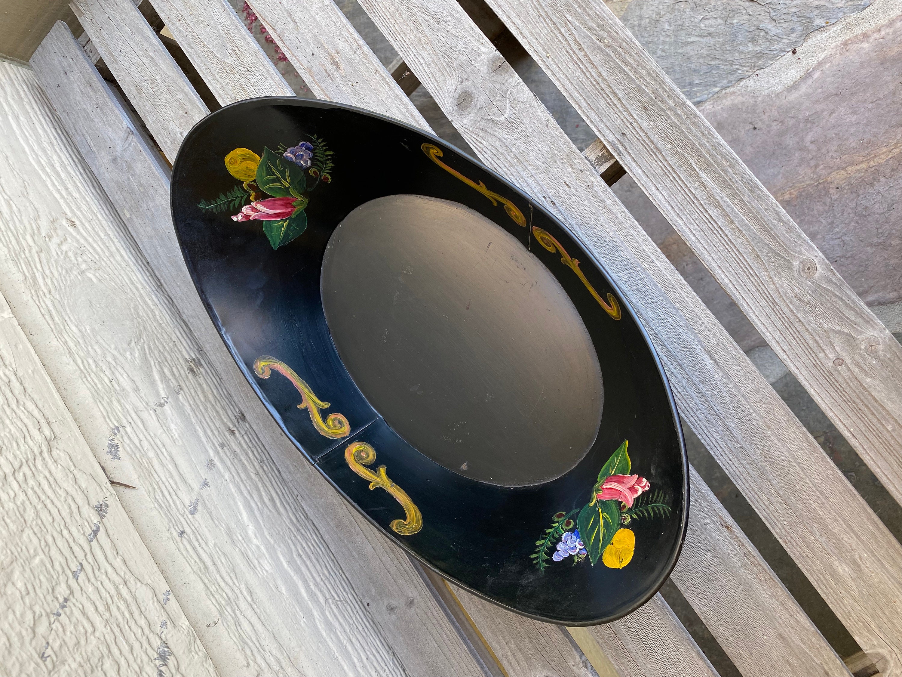 Tole Ware Painted Metal Oval Bowl - Etsy