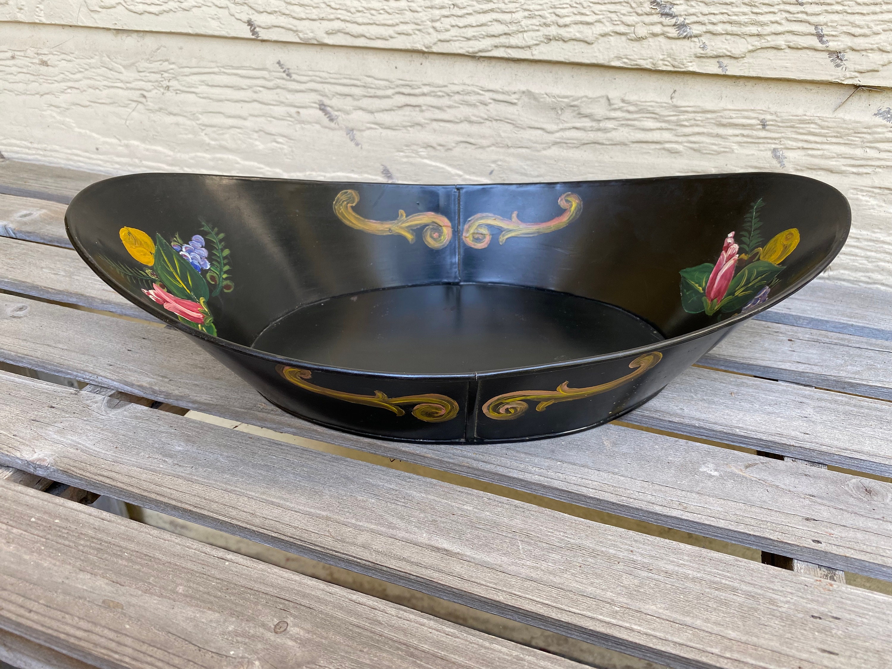 Tole Ware Painted Metal Oval Bowl - Etsy