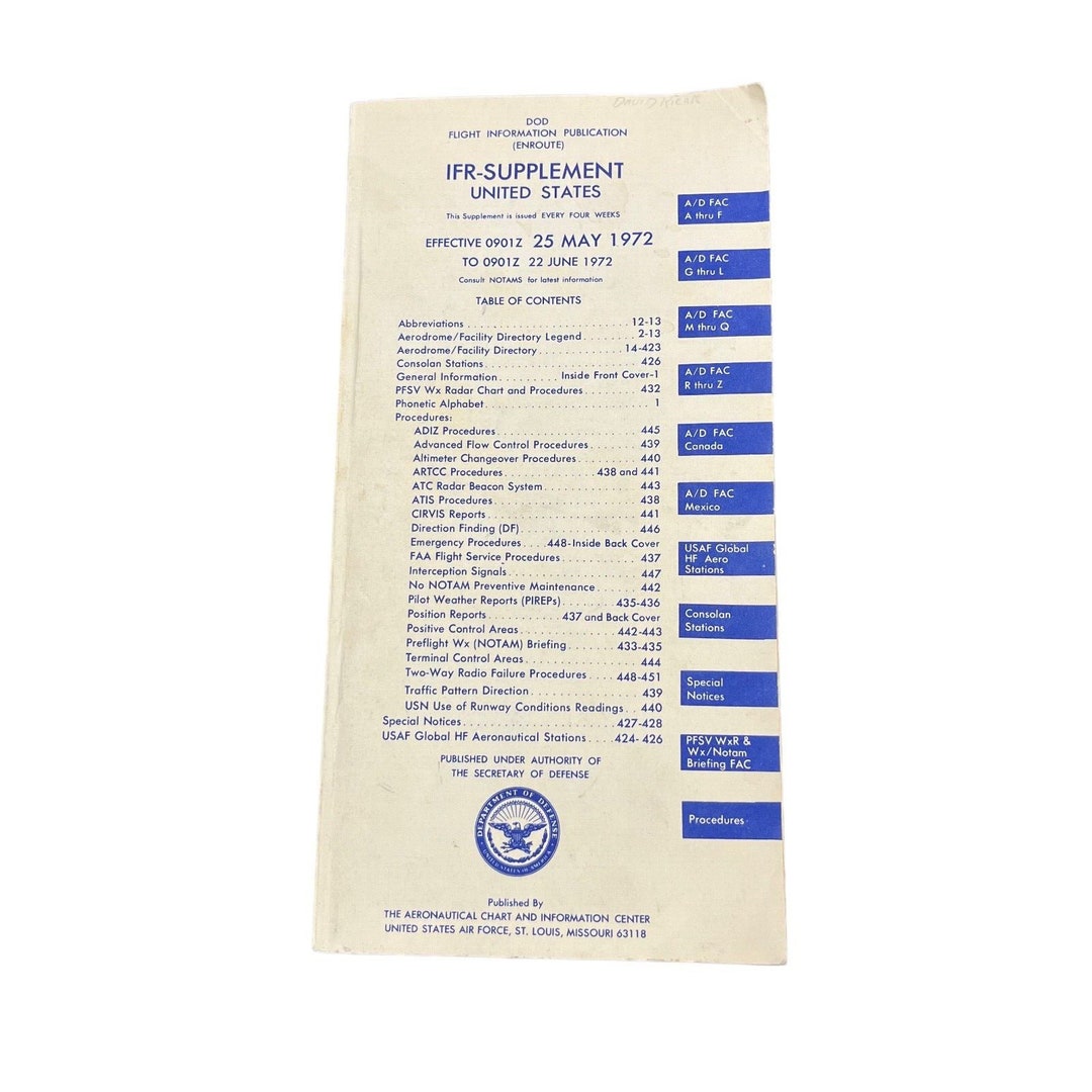 1972 May USAF Pilot Ifr-supplement Aerodrome/facility Directory FAA ...