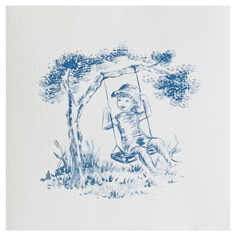 Toile Prints in Blue, Little Boy With His Dog, Children's Decor ...