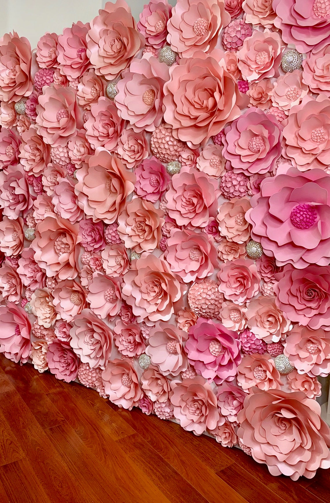 Pink Paper Flower Backdrop- Wall #61 Mix Flowers in Light Pink Shades ...