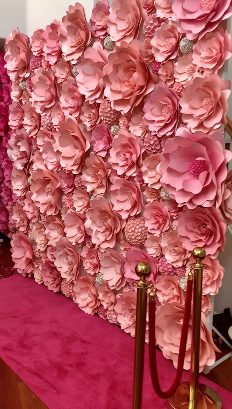 Pink Paper Flower Backdrop- Wall #61 Mix Flowers in Light Pink Shades ...