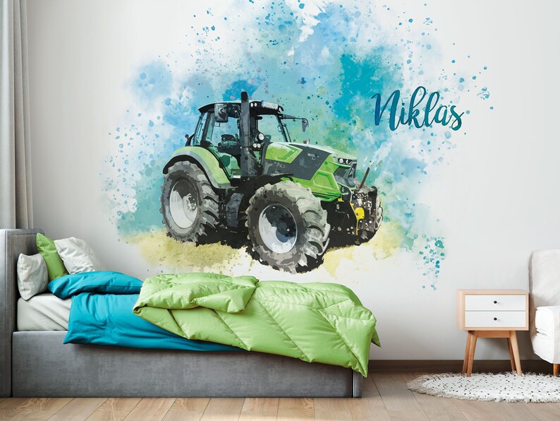 Traktor Tapete mit Namen Kinderzimmer personalisiert und anpassbar ...