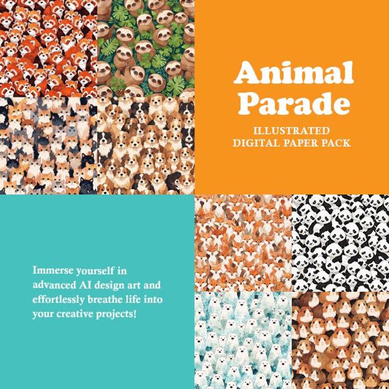 Animal Digital Paper Pack | 8 Printable Animal Patterns | AI Generated ...