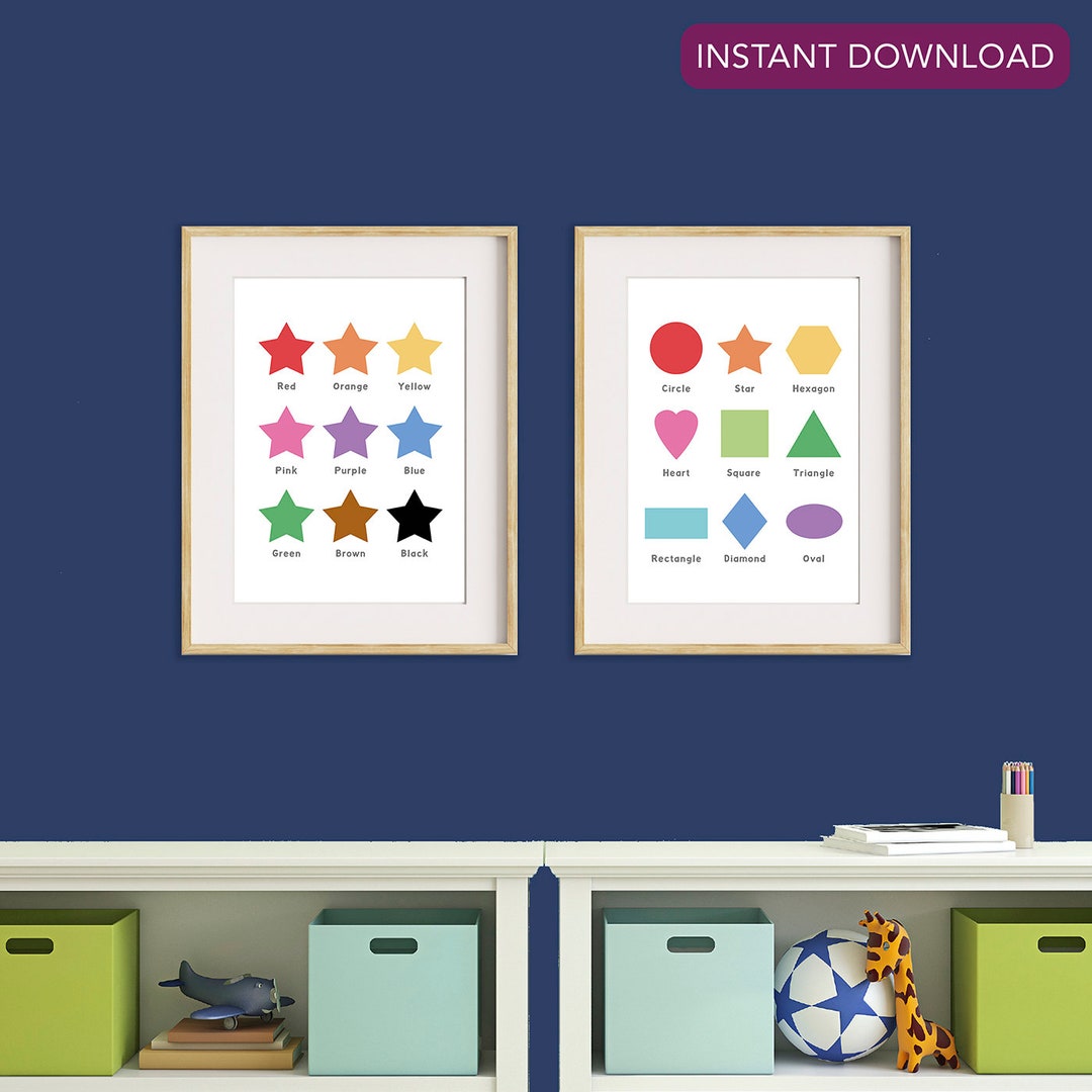 Set of 2 Educational Prints, Colour and Shape Prints, Colors & Shapes ...