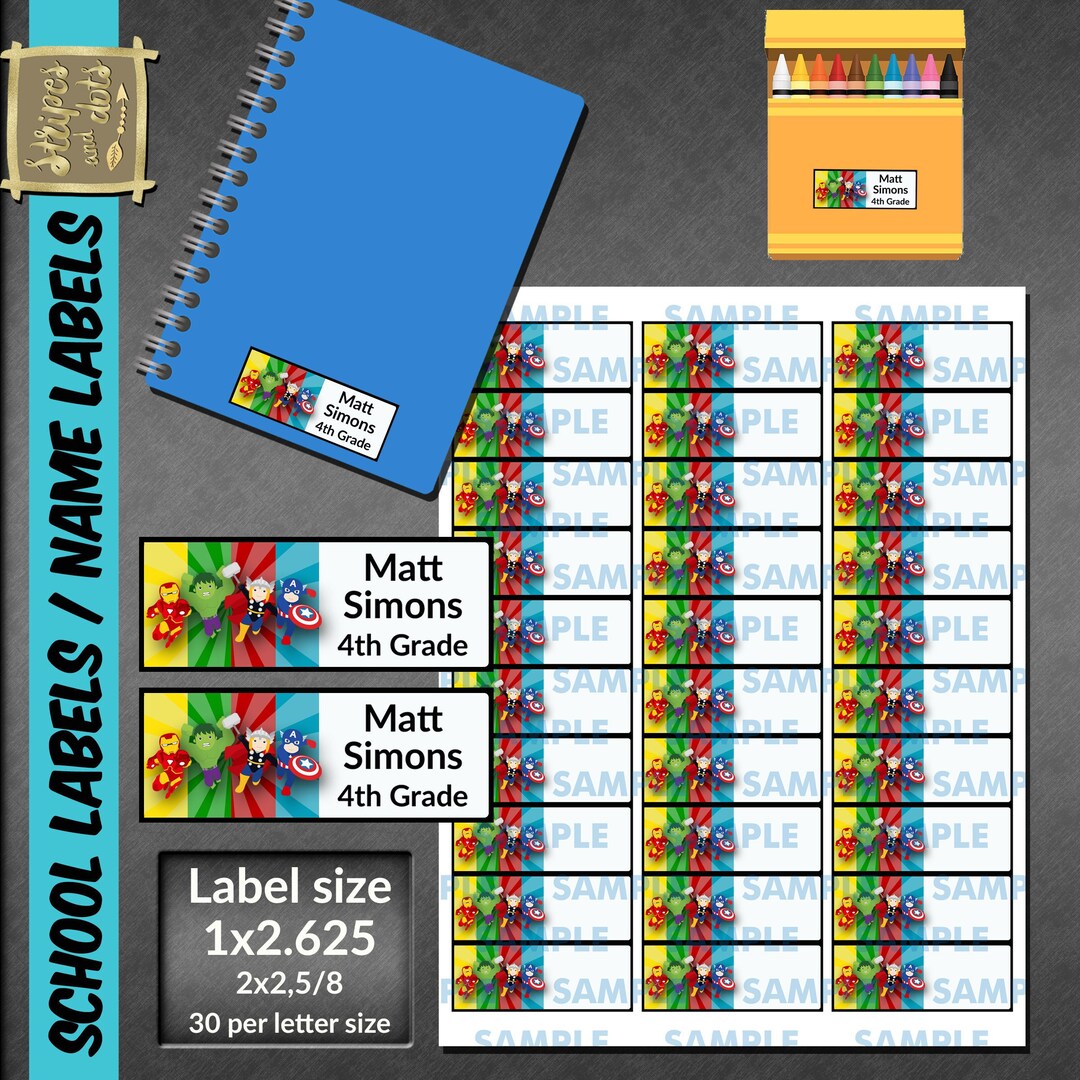Superheroes Labelssuperheroes Name Labelsschool Labelsname - Etsy