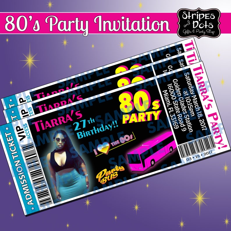 Ticket Invitations Party Bus Invitation 80 s Etsy
