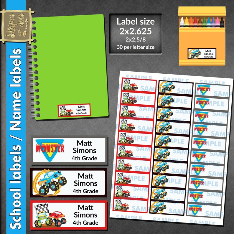 Monster Truck Labelsmonster Truck Name Labelsschool - Etsy