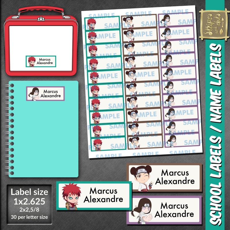Anime Labelsanime Name Labelsschool Labelsname - Etsy