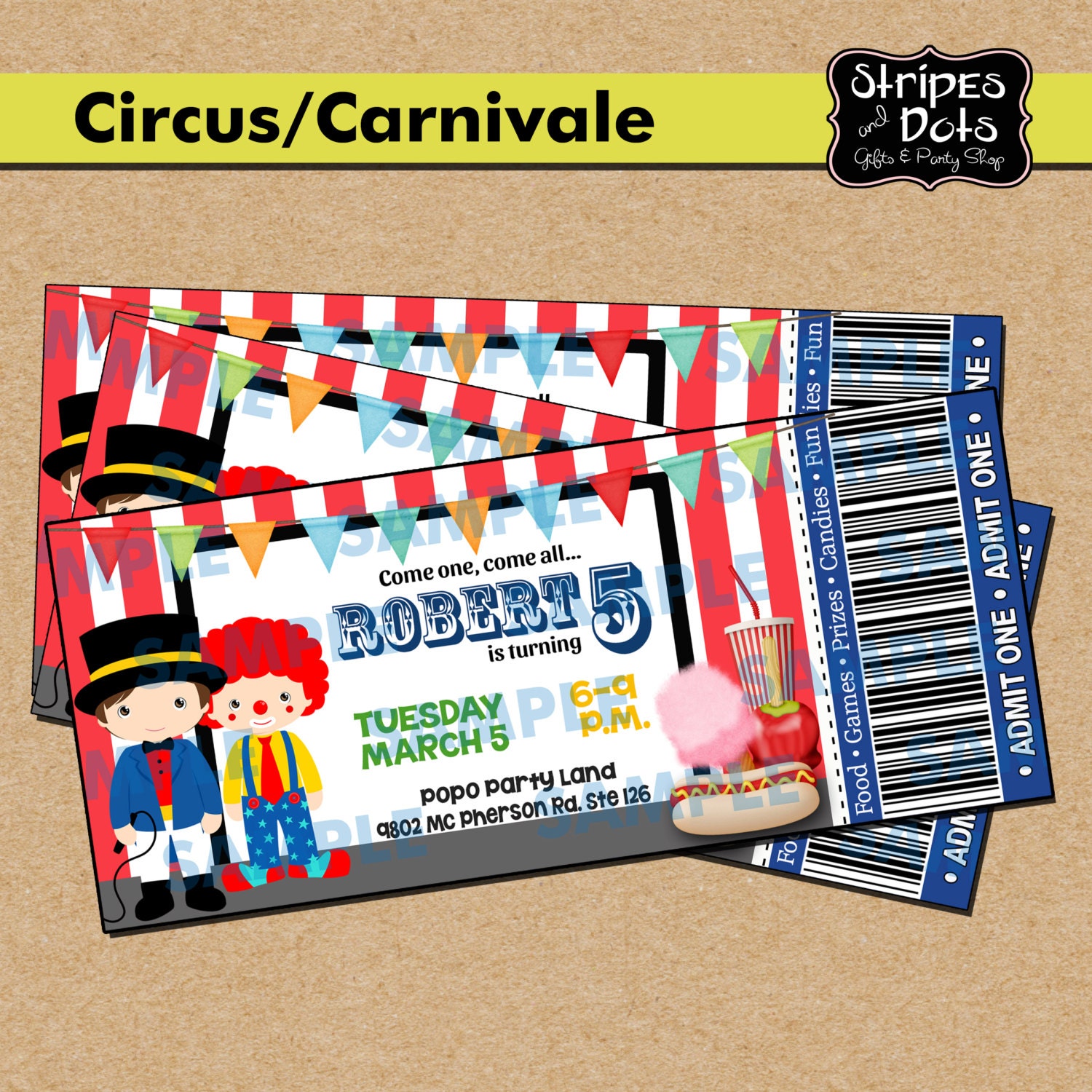 Ticket Circus Party Birthday Invitation-circus-circus - Etsy
